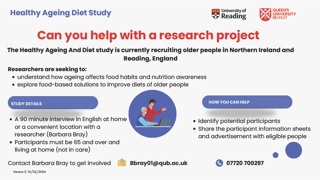 Healthy Ageing Diet Study – Can you help with a research project ...
